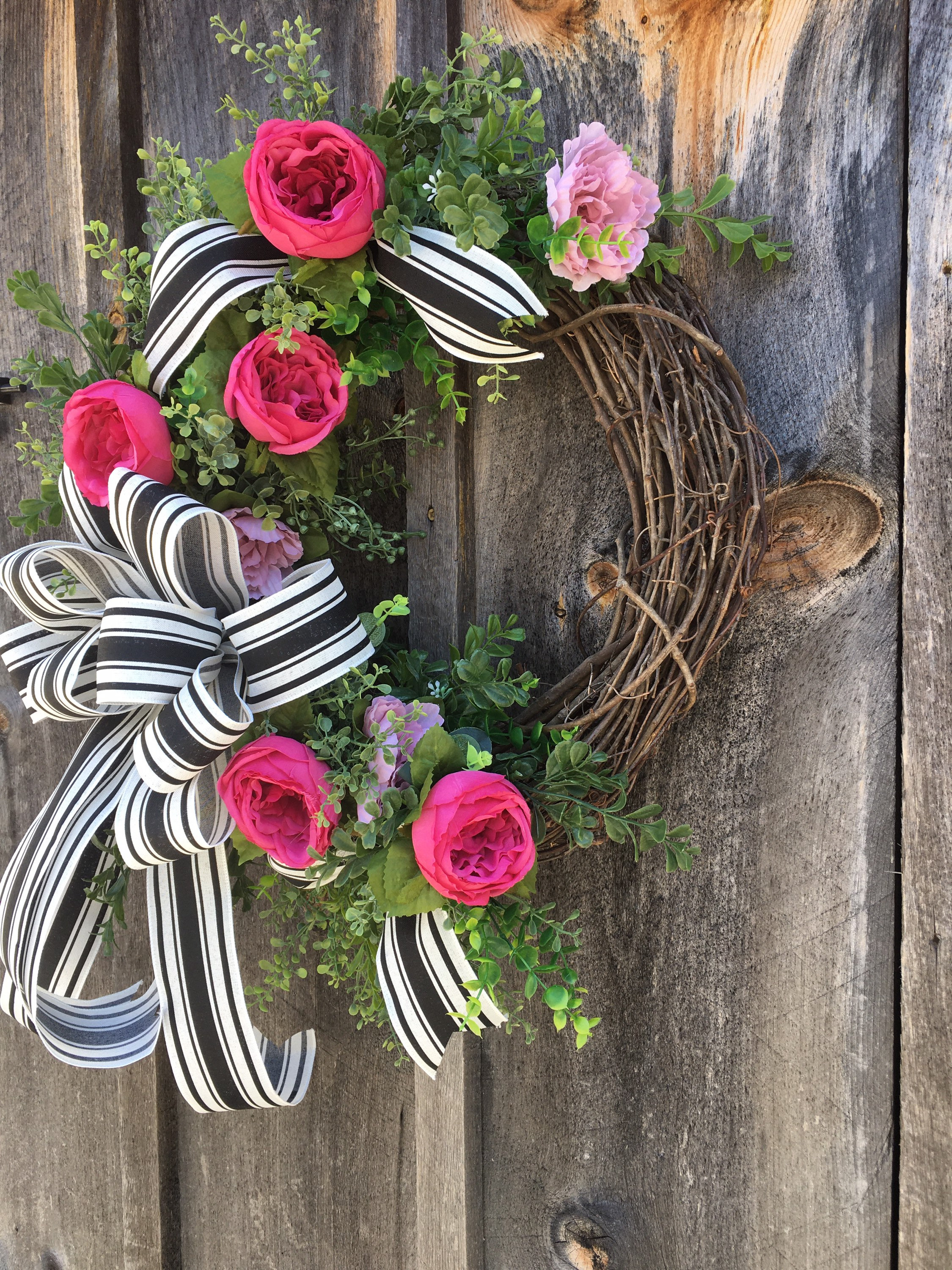 Spring floral grapevine wreath silk flower wreath front door | Etsy