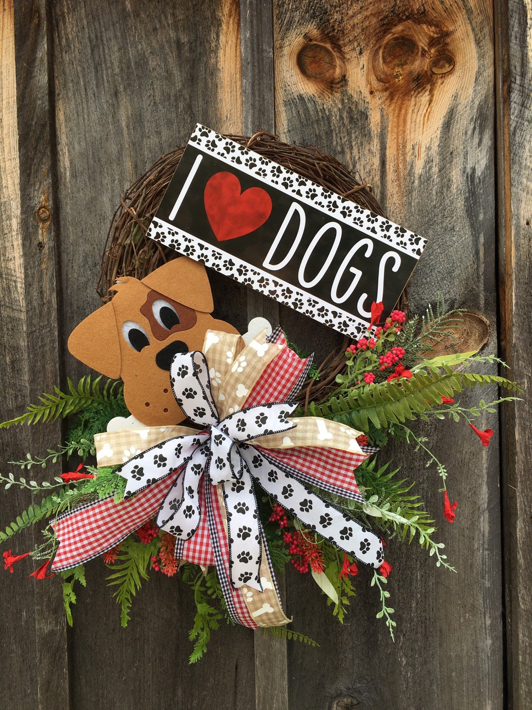 Dog Lover Floral Wreath, Handmade Welcome Wreath - Etsy