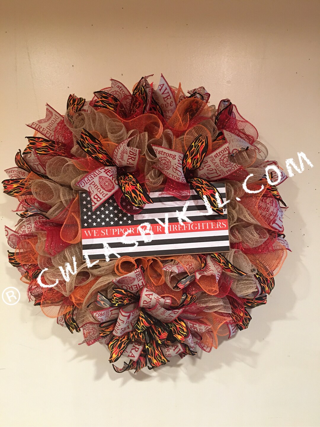 Firefighter Support Wreath/ Handmade Gifts, Front Door Decor, Beautiful ...