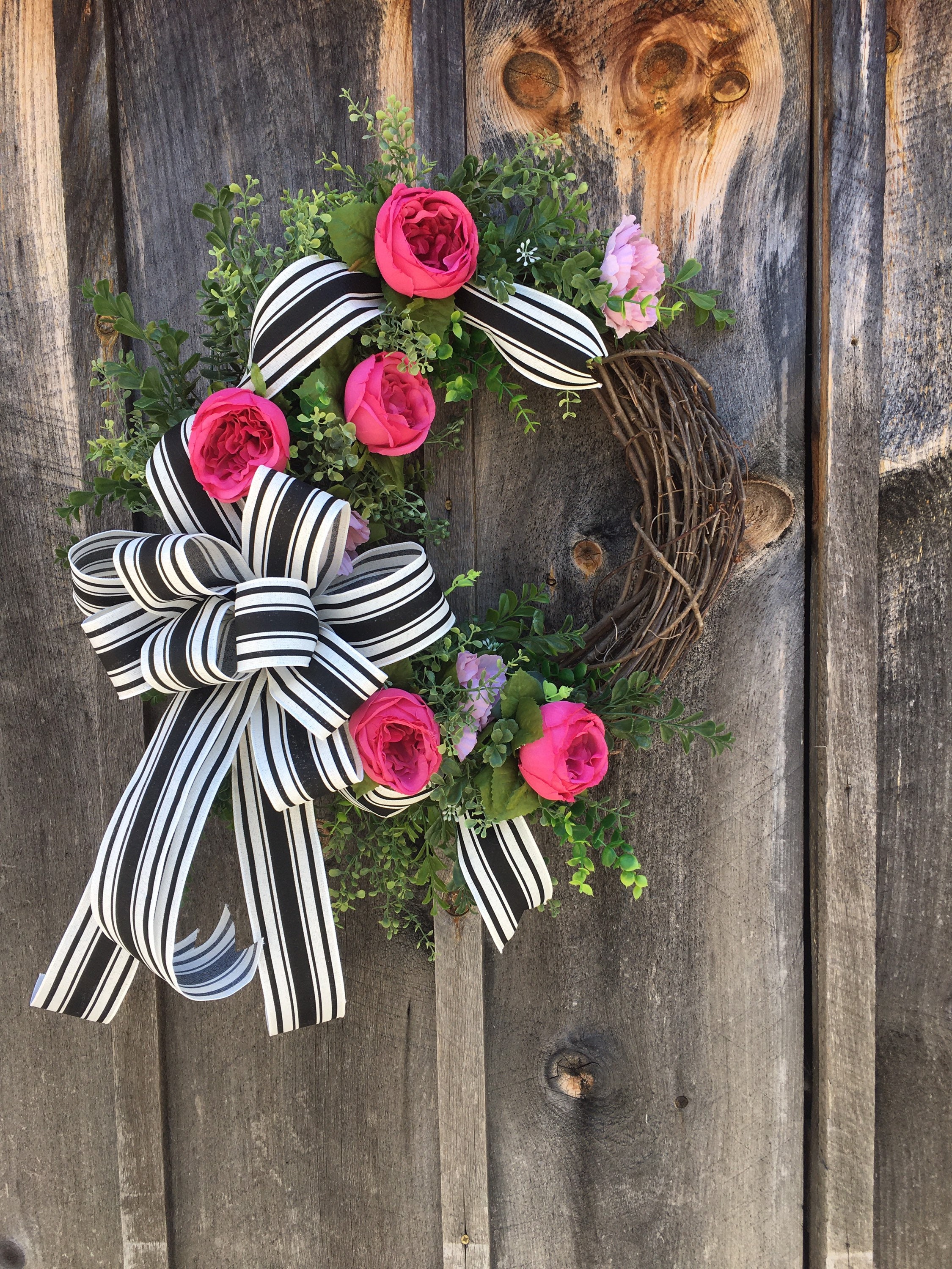 Spring floral grapevine wreath silk flower wreath front door | Etsy