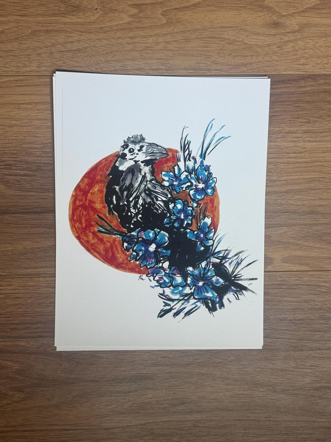 Crow, 8.5x11" Print of Watercolor Pen Marker & Pencil Mediums Mixed to ...