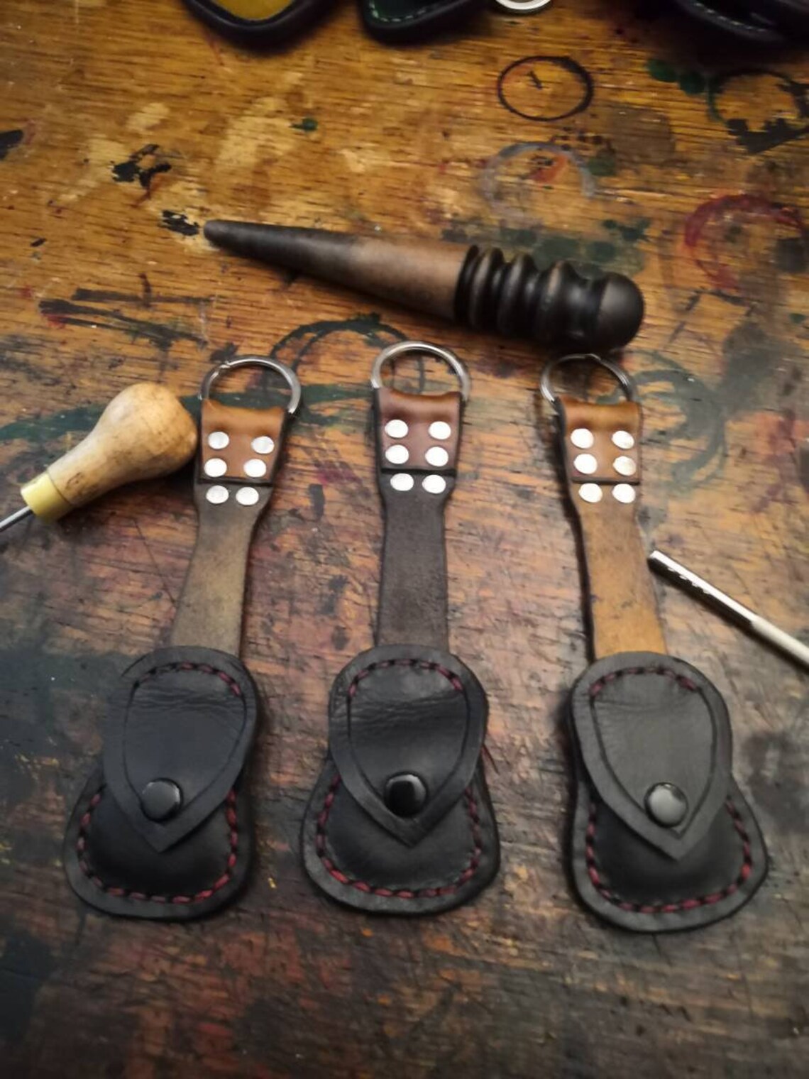 Hand Made Leather Guitar Key Ring With Plectrum Pouch. - Etsy