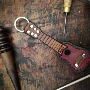 Hand Made Leather Guitar Key Ring With Plectrum Pouch. - Etsy
