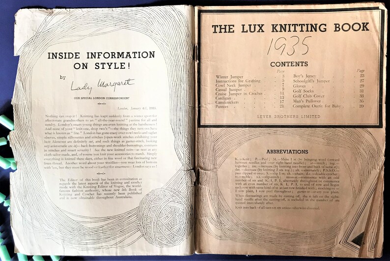 The LUX BOOK 1935 Knitting Patterns Booklet for Women Men Boys Girls ...