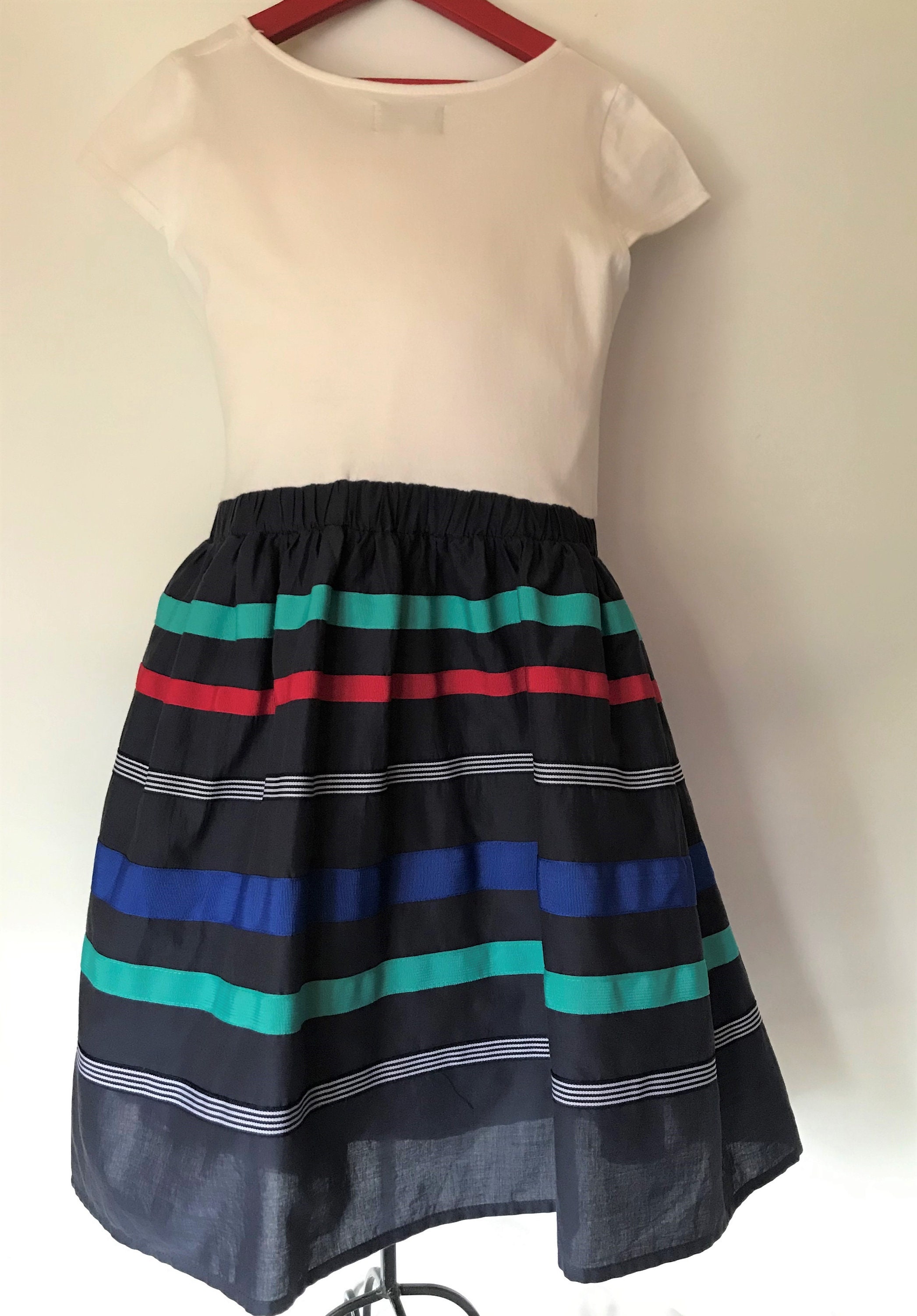 JASPER CONRAN UK Girls Dress Size 11 Years Ivory & Navy With Colourful ...