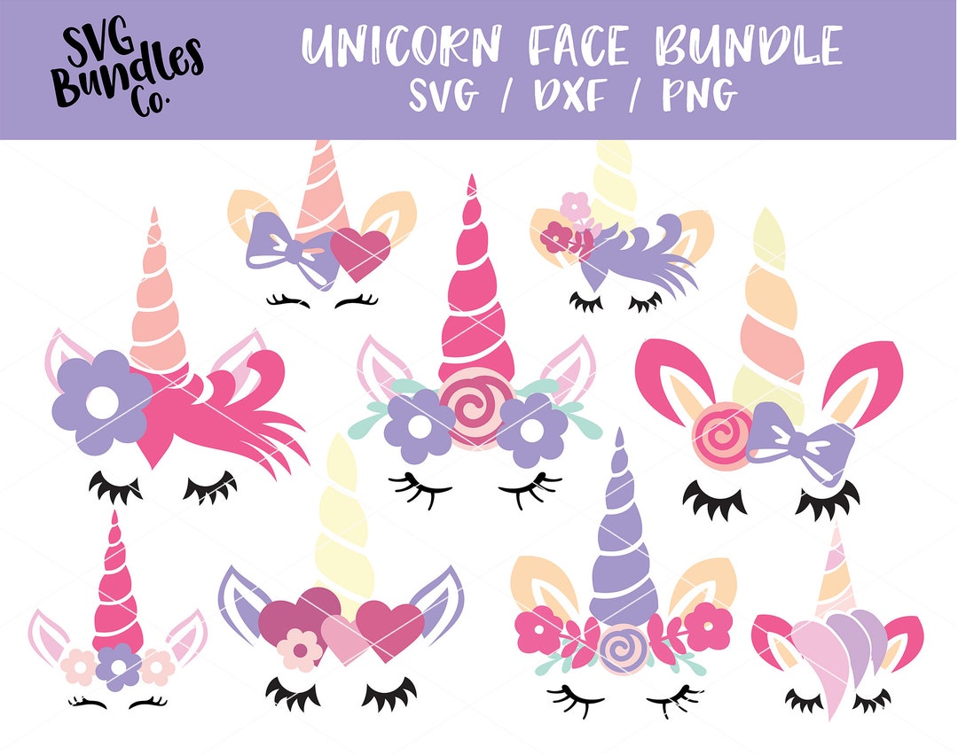 Instant SVG/DXF/PNG Unicorn Face Bundle, Unicorn Svg, Unicorn Party ...