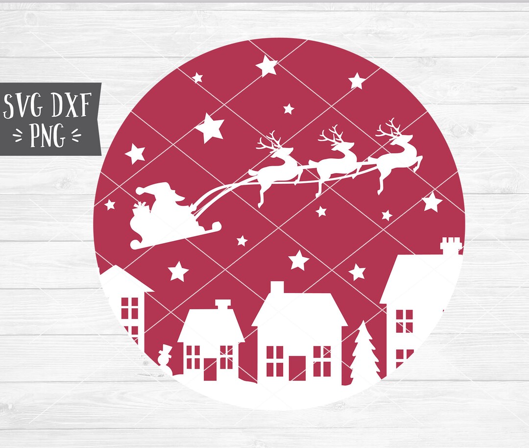 Instant SVG/DXF/PNG Santa and Reindeer Flying (circle) Svg, Christmas ...