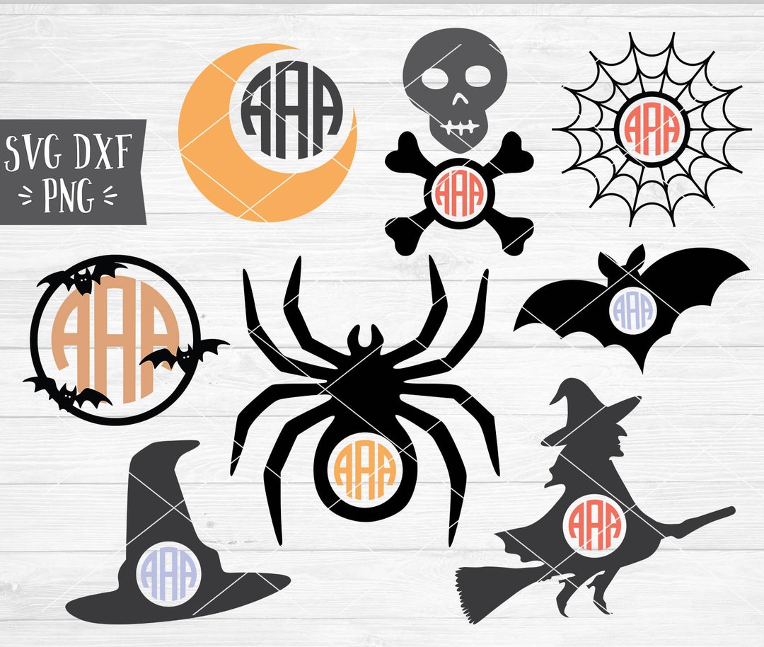Instant SVG/DXF/PNG Halloween Monogram Frame Bundle of 8, Halloween Svg ...