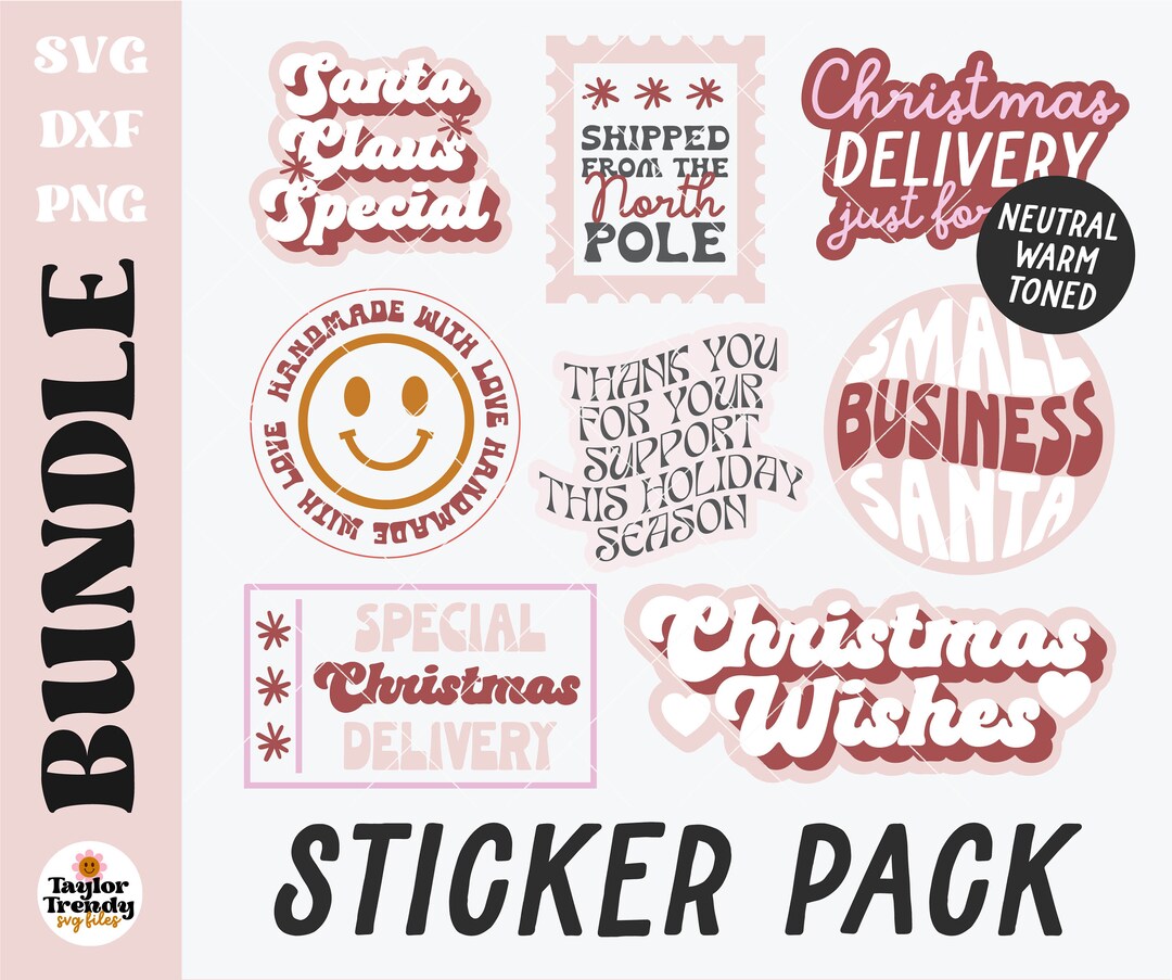 DIGITAL FILES Small Business Christmas Sticker Pack Bundle, Retro ...