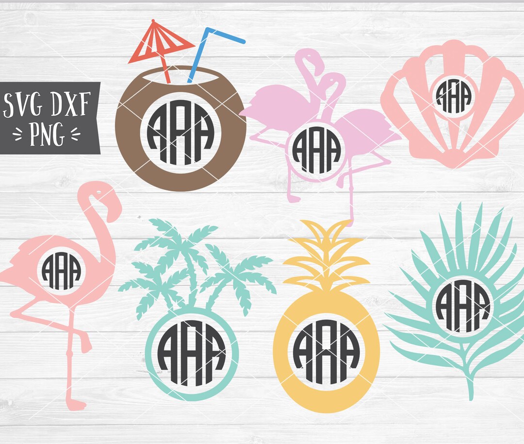 Instant SVG/DXF/PNG Beach Monogram Frame Bundle of 7, Summer Svg, Dxf ...