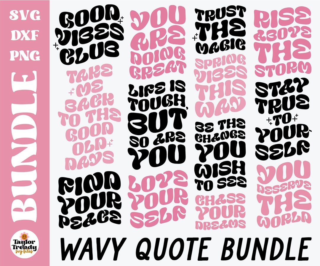 Instant SVG/DXF/PNG Trendy Wavy Quote Retro Tshirt Bundle Svg, Retro ...