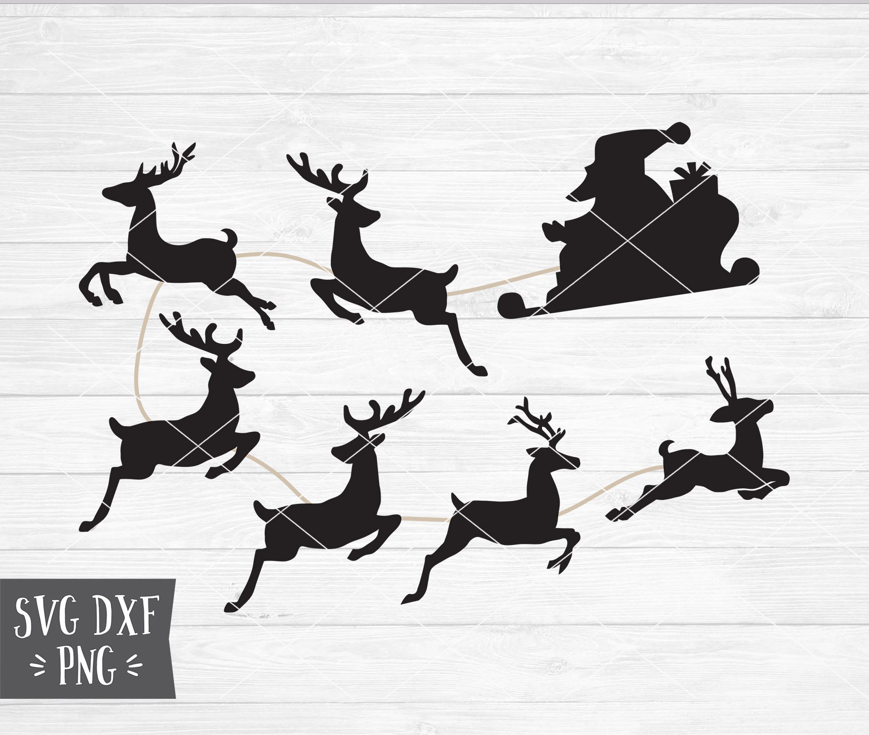 Instant SVG/DXF/PNG Santa and Reindeer Flying Garland Svg, Christmas ...