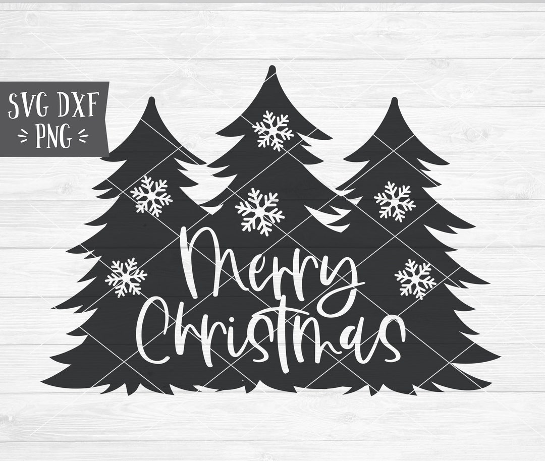 Instant SVG/DXF/PNG Merry Christmas Script With Trees, Christmas Scene ...