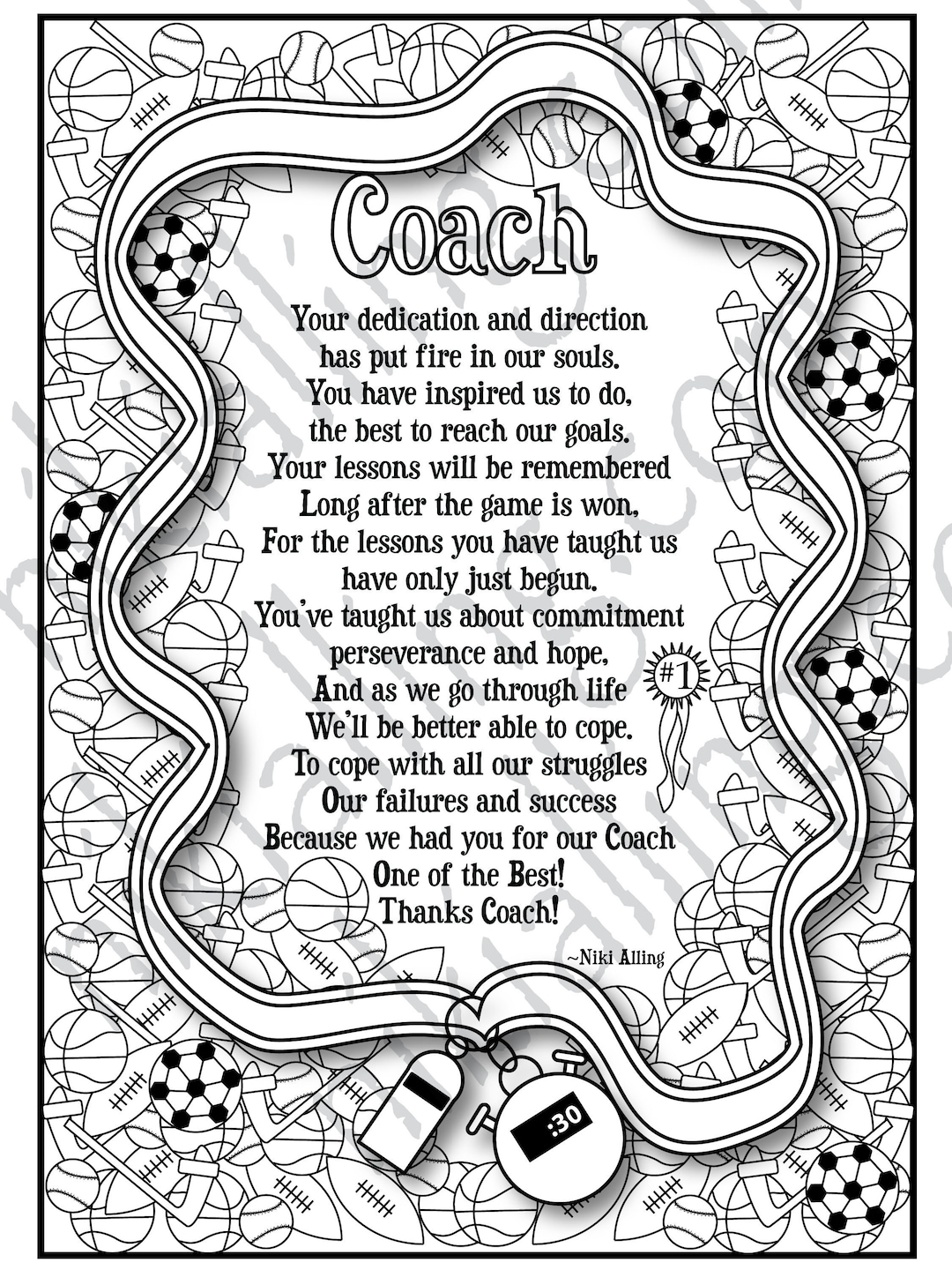 Coach Poem Coloring Page - Etsy