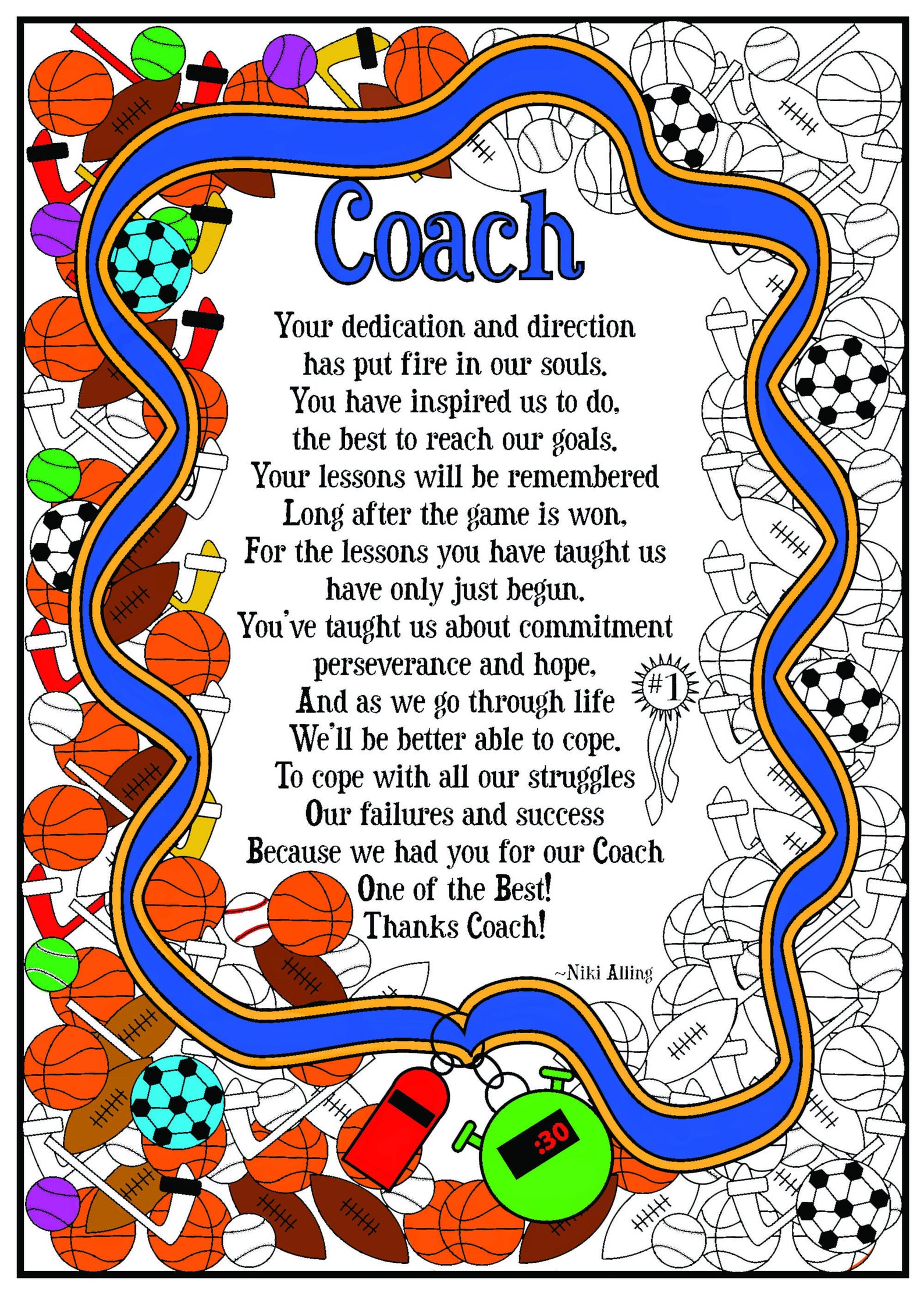 Coach Poem Coloring Page - Etsy
