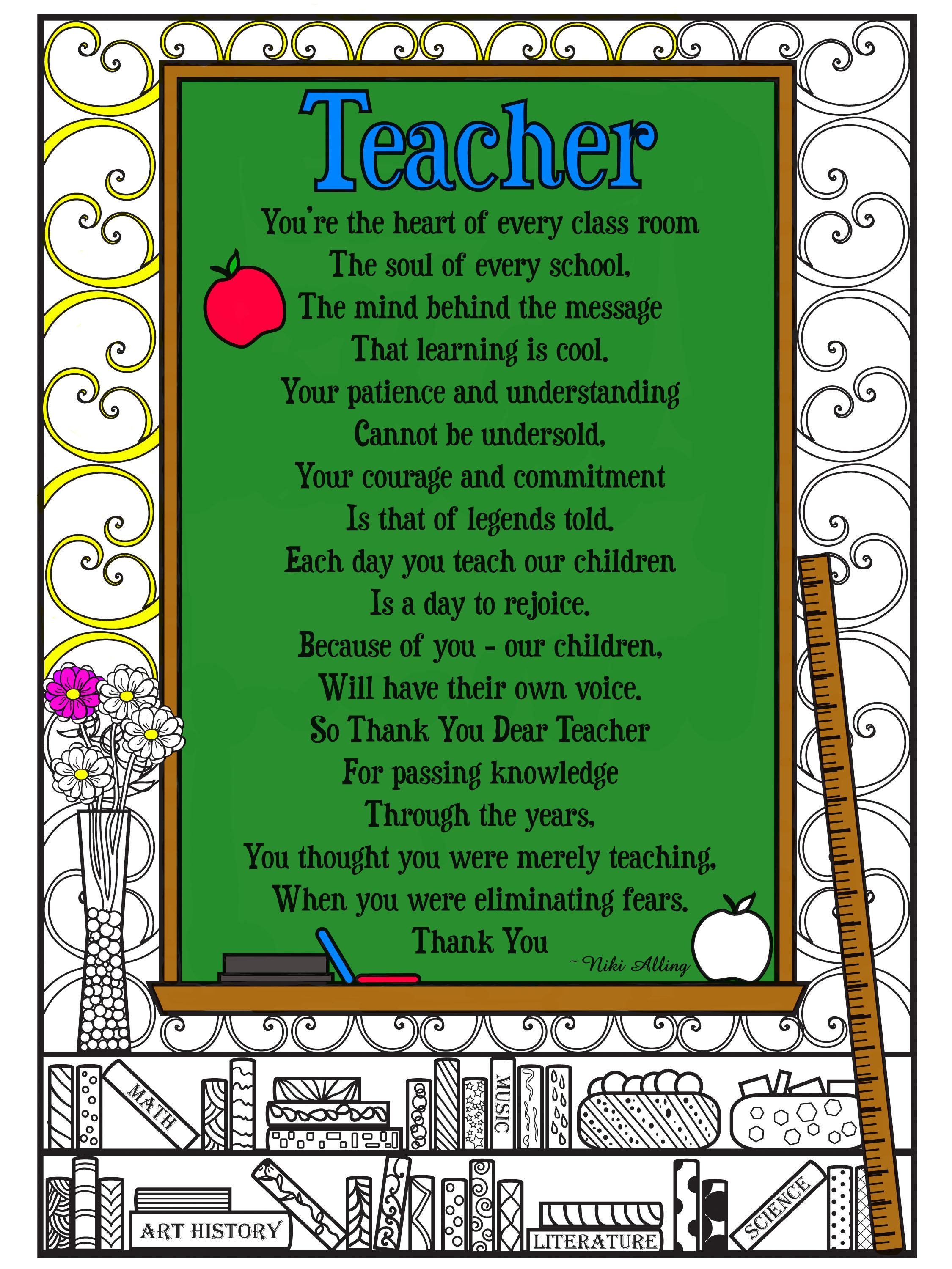 Teacher Appreciation Poem Coloring Page - Etsy