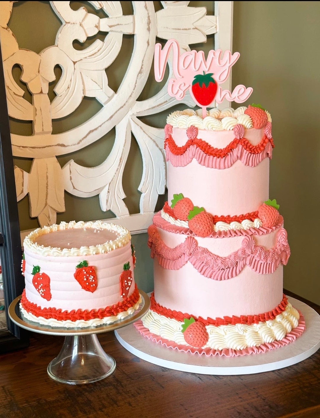 1st Birthday Strawberry Acrylic Cake Topper | Charm - Stylish Cake Sign ...