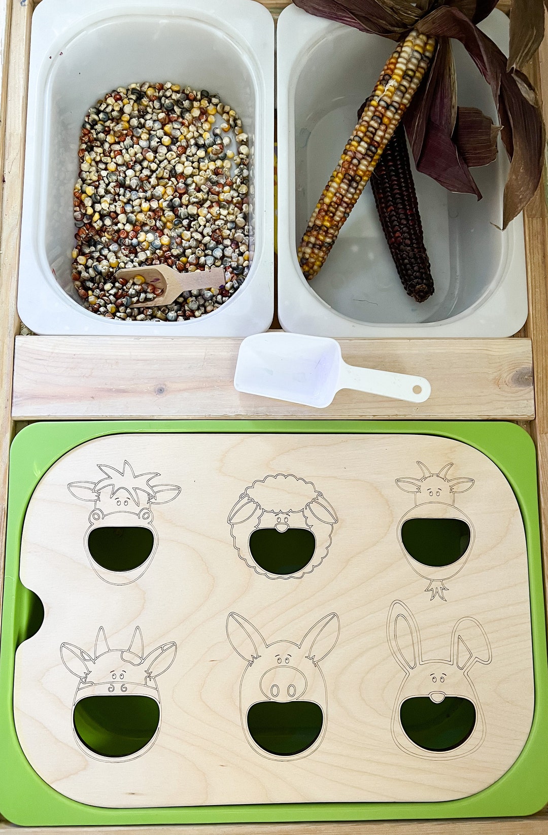 Wooden Ikea Flisat Sensory Bin Barn Farm Animal Open Mouth Insert Cover ...