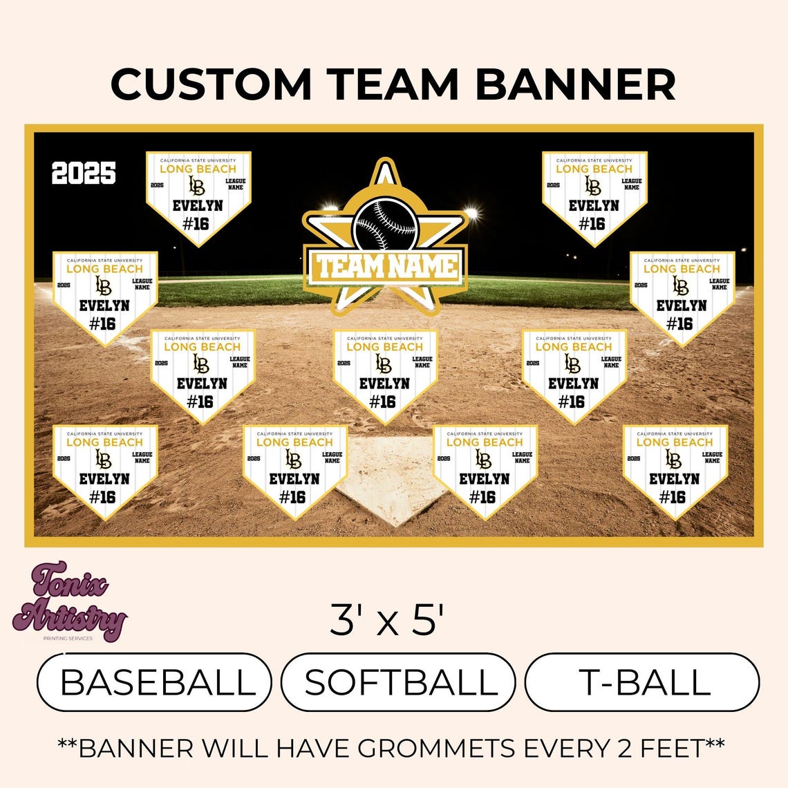 Custom 3x5 Vinyl Sports Banner | Baseball Softball T-ball Backgrounds ...