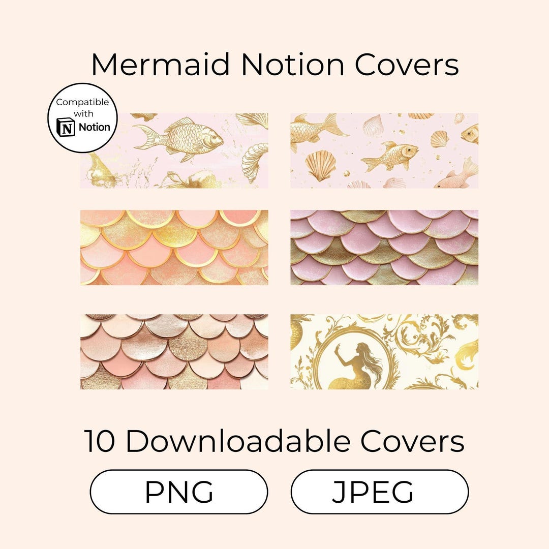 Mermaid Notion Covers | Aesthetic Digital Download PNG & JPEG | Cute ...