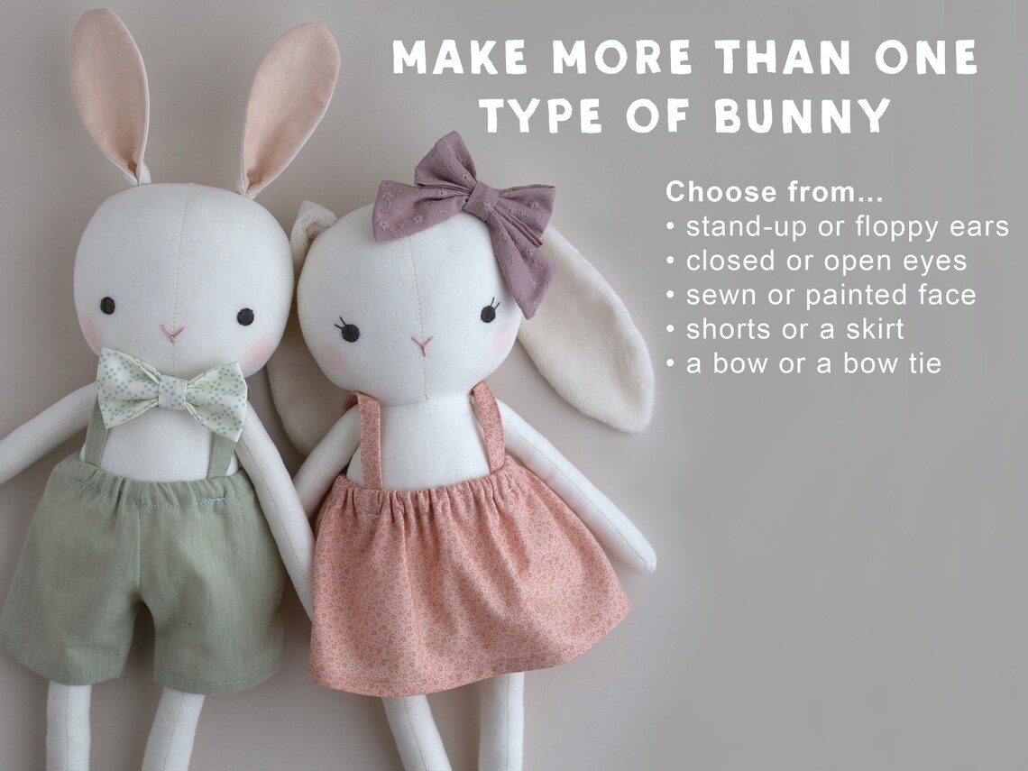 Bunny sewing pattern PDF make 2 types of cloth bunny rabbit - Etsy España
