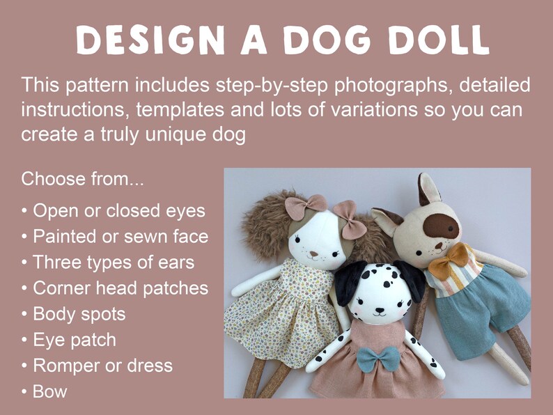 Dog Sewing Pattern PDF Make 3 Types of Cloth Puppy Dog Doll - Etsy