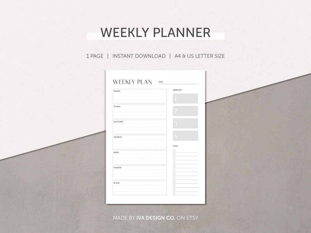 Undated Weekly Planner. Fillable and Printable. Instant Download. - Etsy