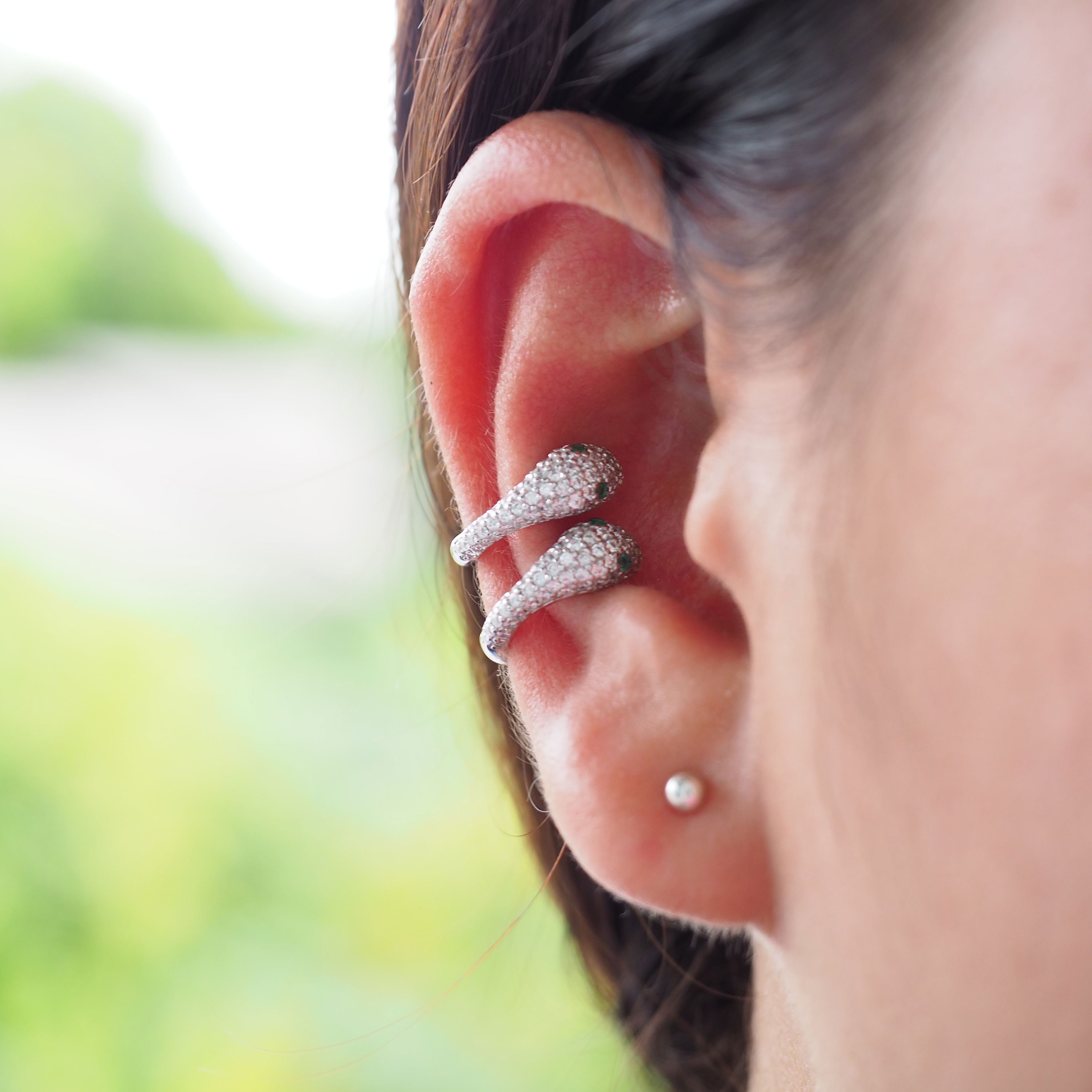 Serpent CZ Ear Cuff Green Eye Snake Ear Cuff Earrings Non | Etsy