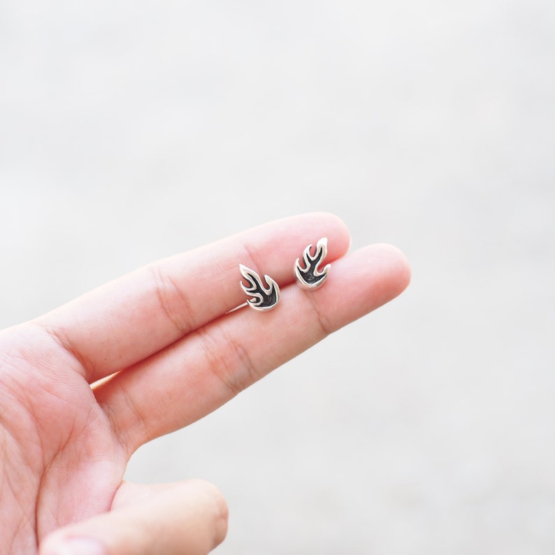 Bonfire Earrings Sterling silver Fire Flame Earrings Men | Etsy