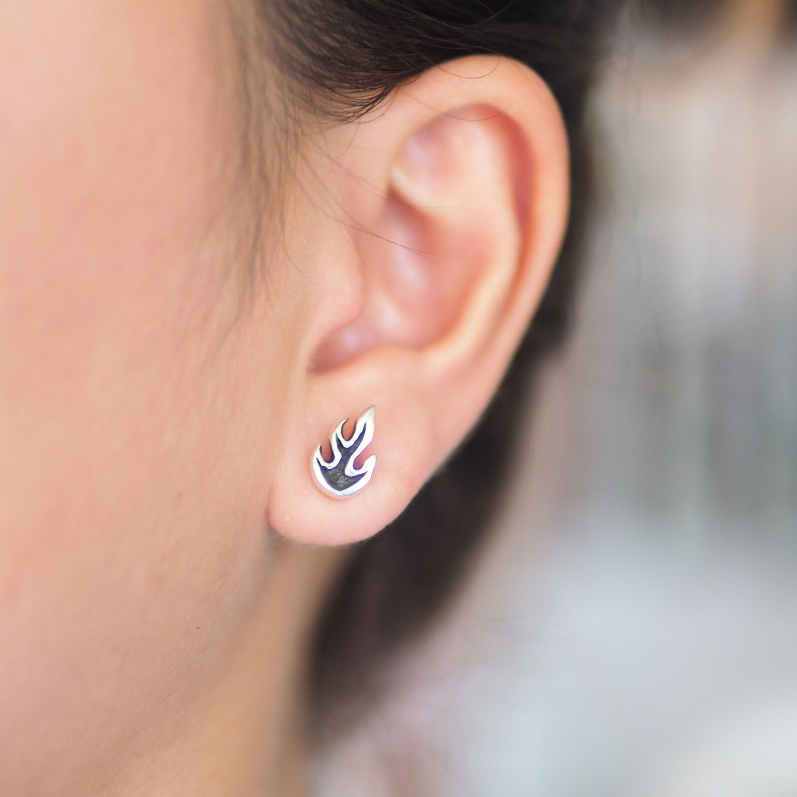 Bonfire Earrings Sterling silver Fire Flame Earrings Men | Etsy