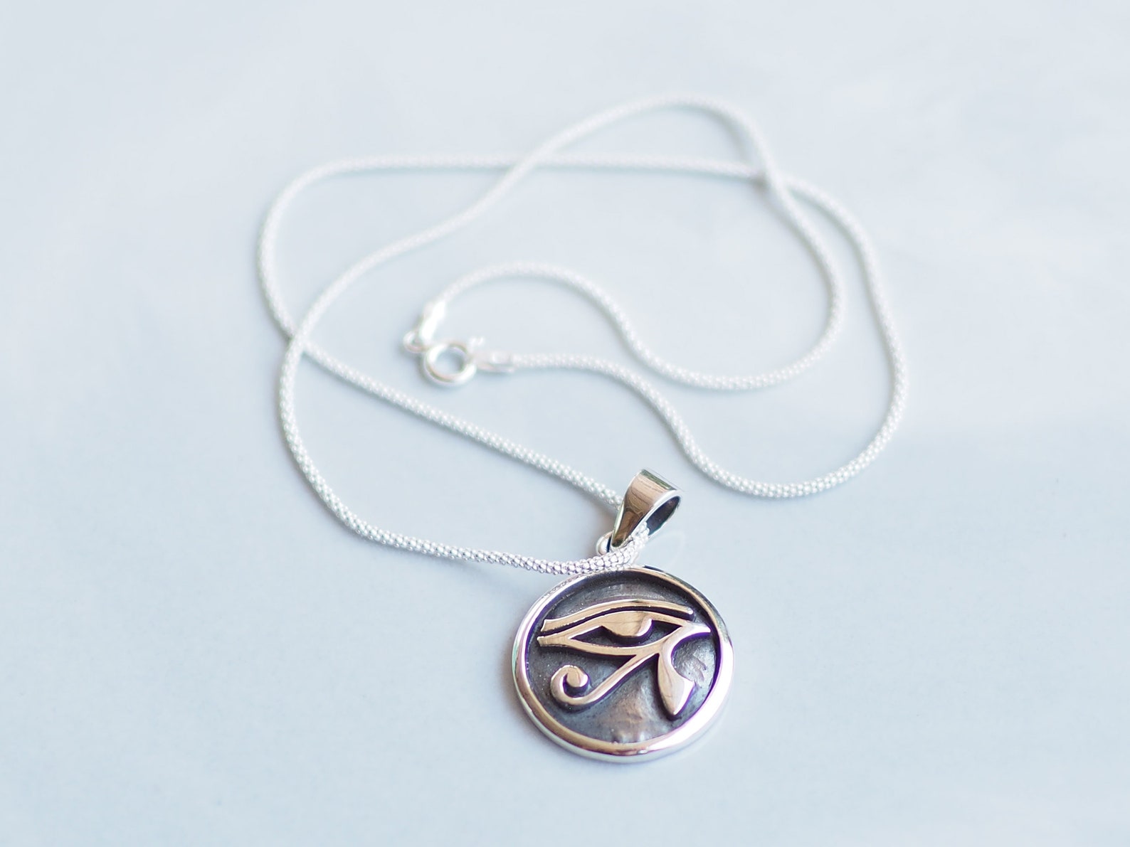 Egyptian Eye Necklace Sterling Silver Eye of Horus Chain - Etsy