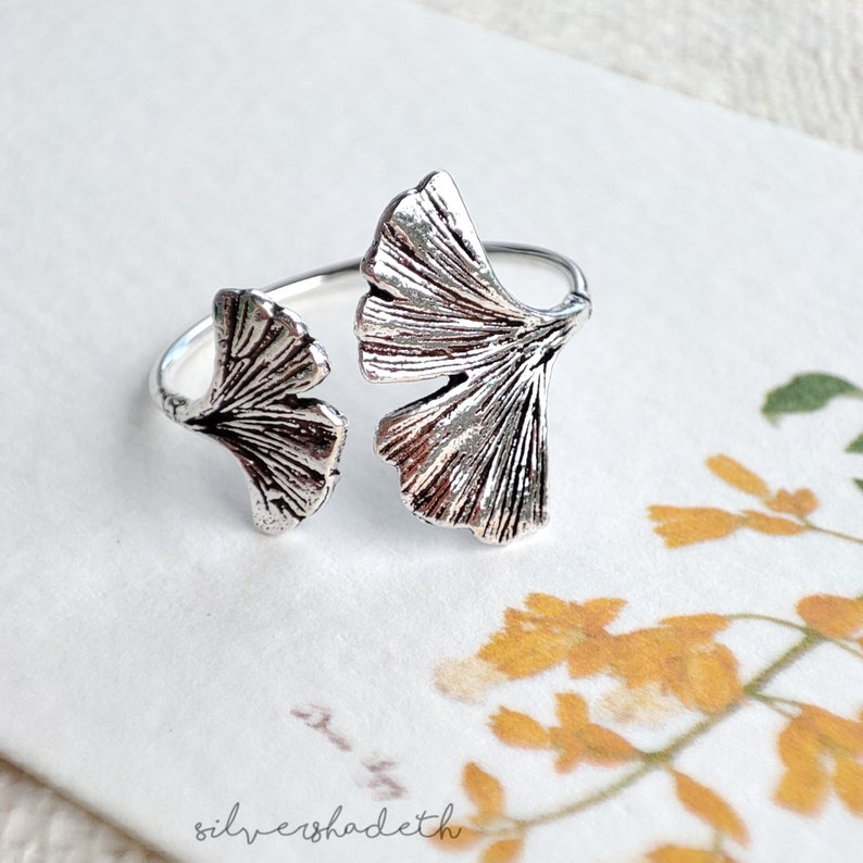 Sterling Silver Gingko Leaf Ring Biloba Leaf Adjustable Ring | Etsy