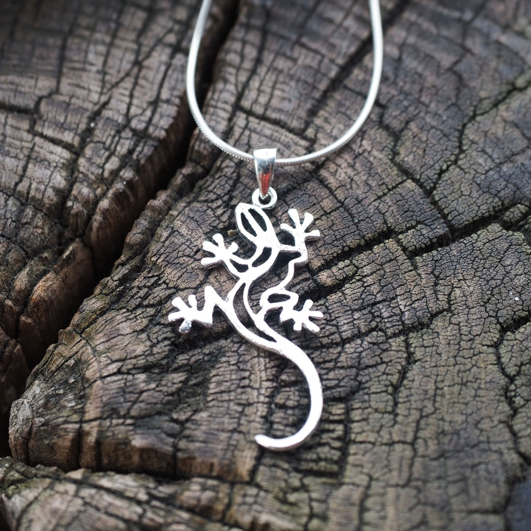 Sterling Silver Lizard Necklace, Lizard Charm Pendants, Reptile ...