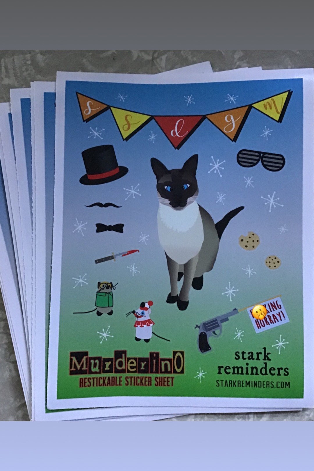 Murderino Sticker Sheet Restickable Elvis the Siamese Plus Acessories ...