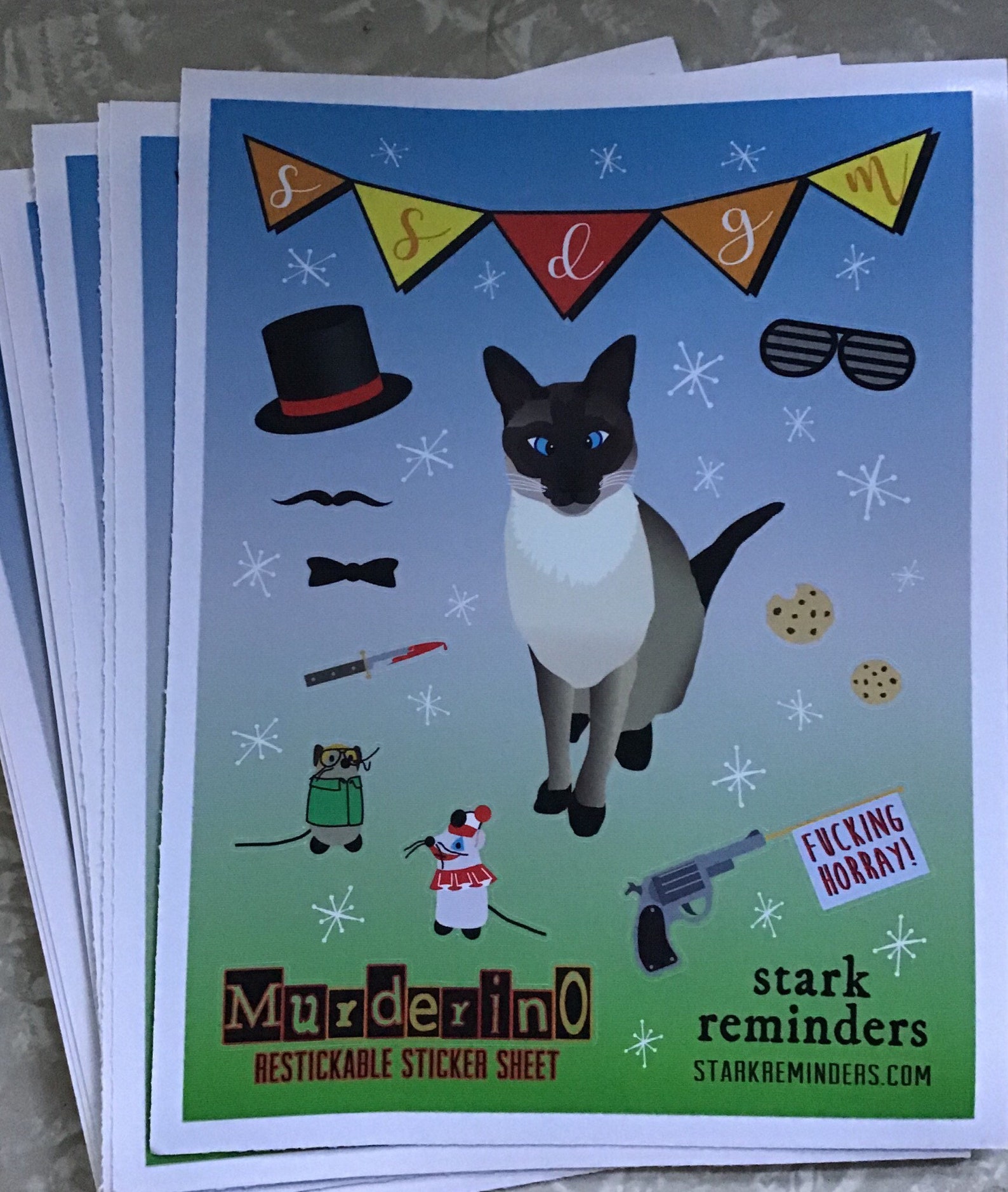 Murderino Sticker Sheet Restickable Elvis the Siamese Plus | Etsy