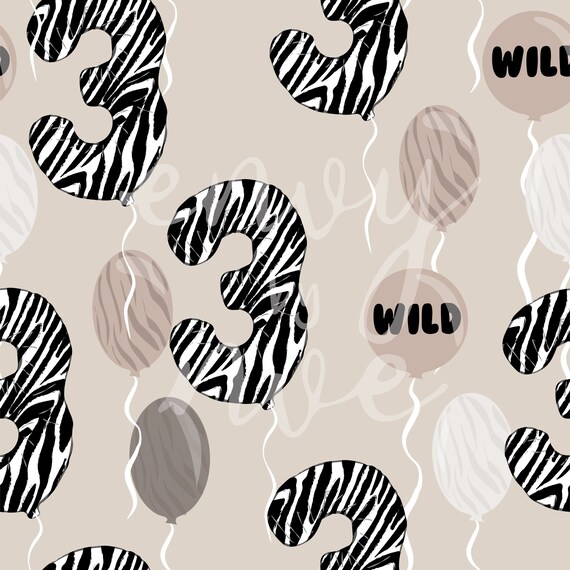 Zebra Number 3 Birthday Balloons Neutral / Non Exclusive / | Etsy