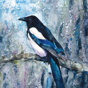 Magpie Painting, Original Watercolour Print Naomi Neale Art 12x8 or ...