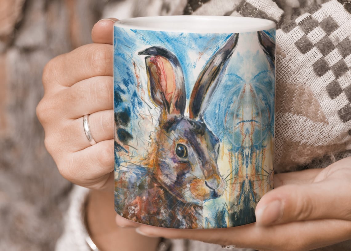 HARE Mug-blue Cup-wildlife Mug-hare British Folklore-birthday - Etsy