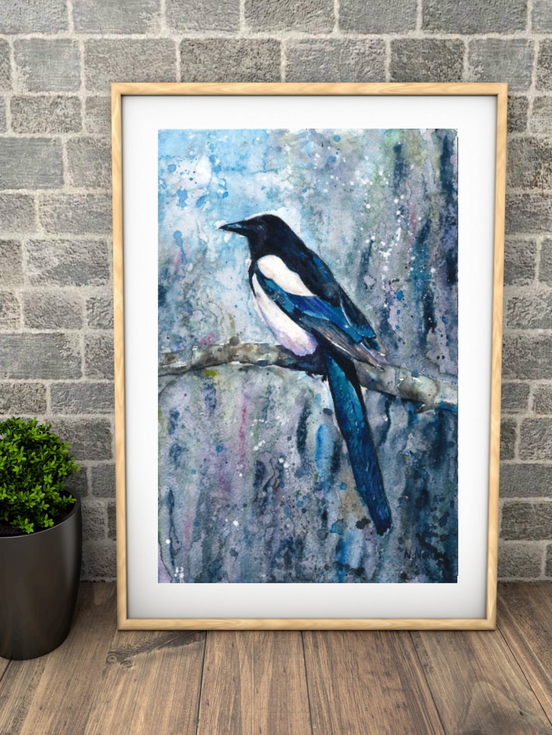 Magpie Painting, Original Watercolour Print Naomi Neale Art 12x8 or ...