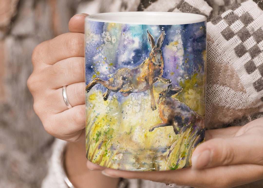 Hare Mug-boxing Hares Design Cup-wildlife Mug-hare British Art Mug ...