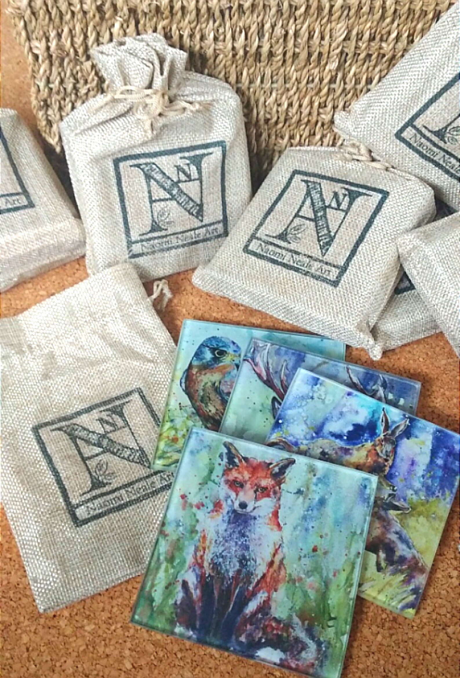 Handmade Animal Coasters Set-glass Woodland Animal Design-house Warming ...