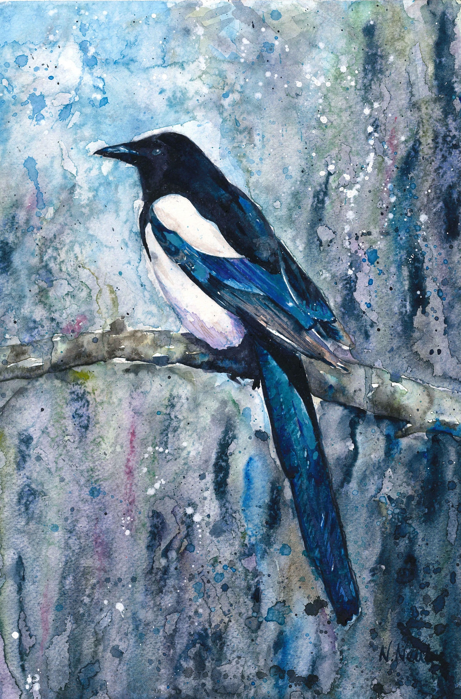 Magpie Painting Original Watercolour Print Naomi Neale Art - Etsy