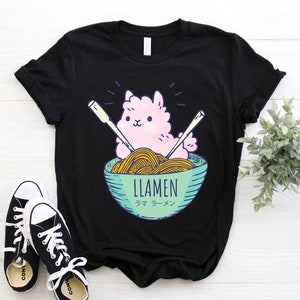 Cute Ramen Llama Shirt, I Love Japanese Noodles Tank Top, Kawaii Asian ...