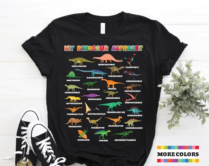 Types of Dinosaurs Alphabet A-Z ABC Dino Identification Gift T-shirt ...