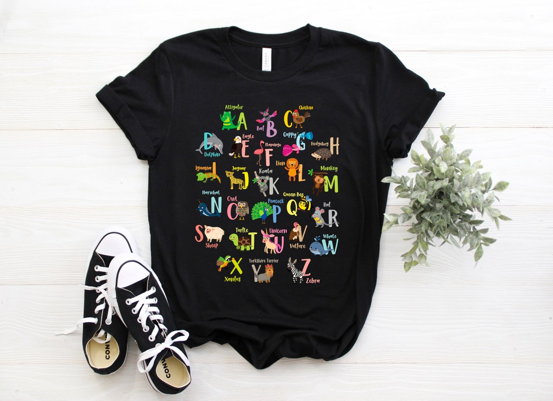 Animals Alphabet T-shirt, Cute ABC Letters Learning Fans Birthday Gift ...