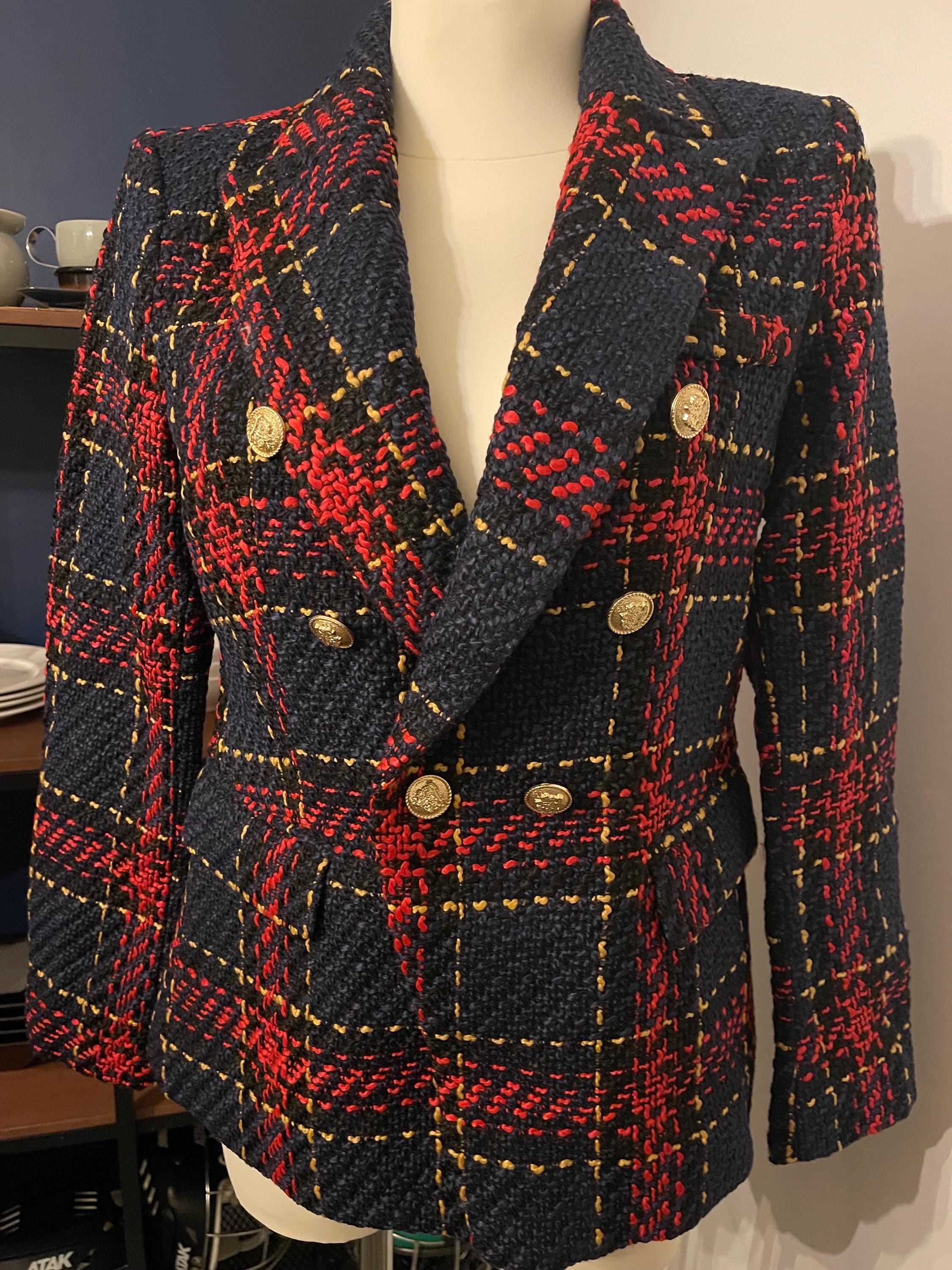Winter Coat Women Coat and Jacket, Woman Tweed Checkered Jacket Blazer ...