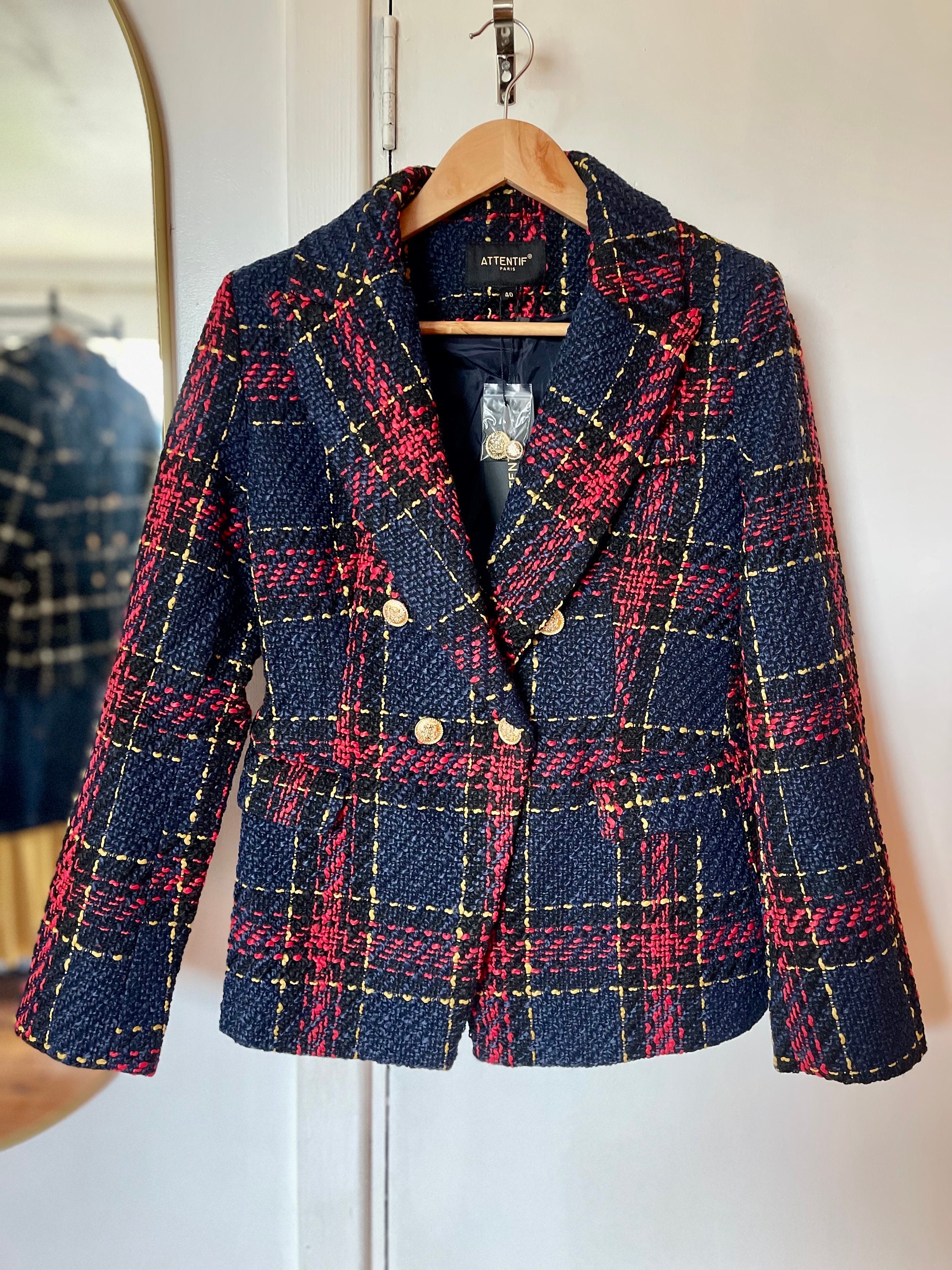 Winter Coat Women Coat and Jacket, Woman Tweed Checkered Jacket Blazer ...