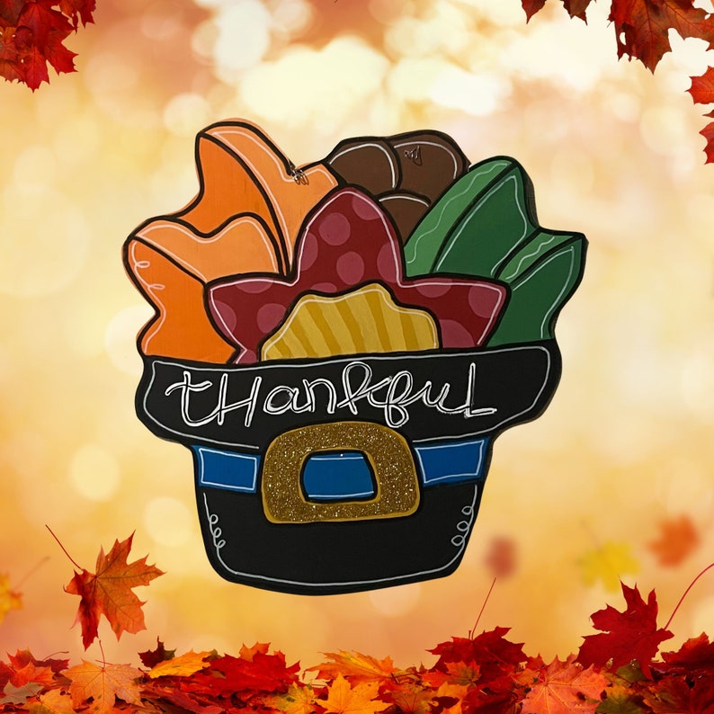 Thanksgiving Pilgrim Hat Door Hanger, Thankful Front Door Decor, Fall ...