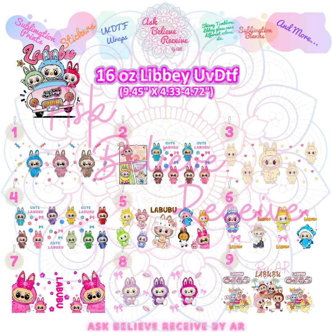 UVDTF 16oz Wrap Labu Bo, Full Color Transfers, Waterproof, Ready to ...