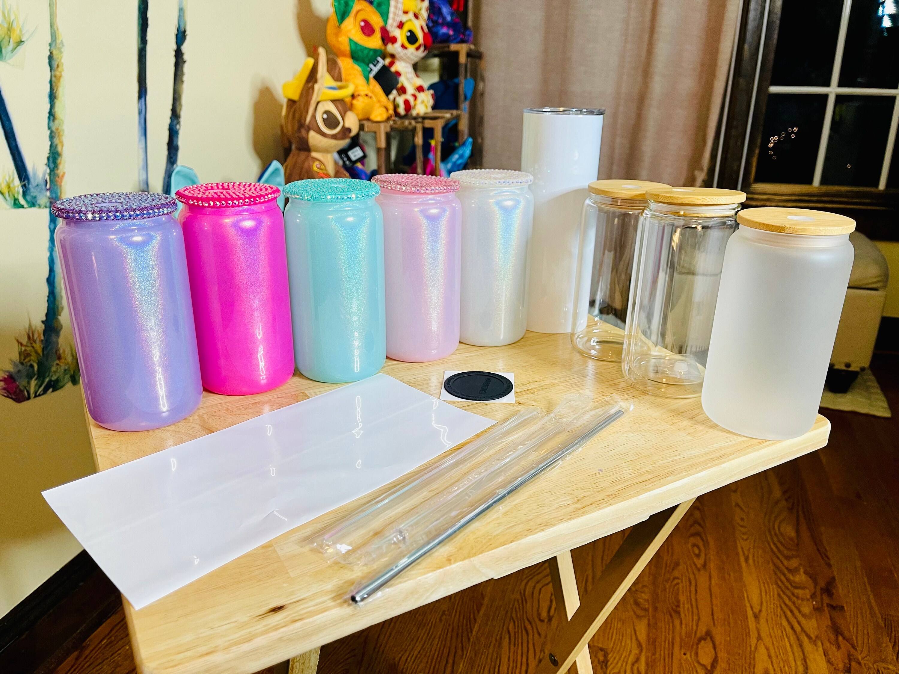 Shimmer Glass Can With Rhinestone Lid Shimmer Beer Can 16oz - Etsy